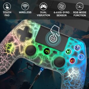 Wireless Controller for PS4, Wireless Remote Gamepad with Unique Cracked Design/Dual Vibration/6-Axis Motion Sensor/Audio Function, Game Controller Widely Compatible with PS4/PC/iOS(Black)