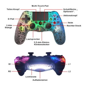 Wireless Controller for PS4, Wireless Remote Gamepad with Unique Cracked Design/Dual Vibration/6-Axis Motion Sensor/Audio Function, Game Controller Widely Compatible with PS4/PC/iOS(Black)