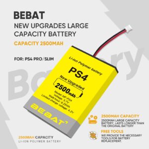 BEBAT 2pcs PS4 Controller Battery,2500mAh Replacement for PS4 Pro Slim Controller 2016 (or newer) CUH-ZCT2 or CUH-ZCT2U with Tool Kits,NOT Compatible with PS4 Wireless Controller 2015 and Before