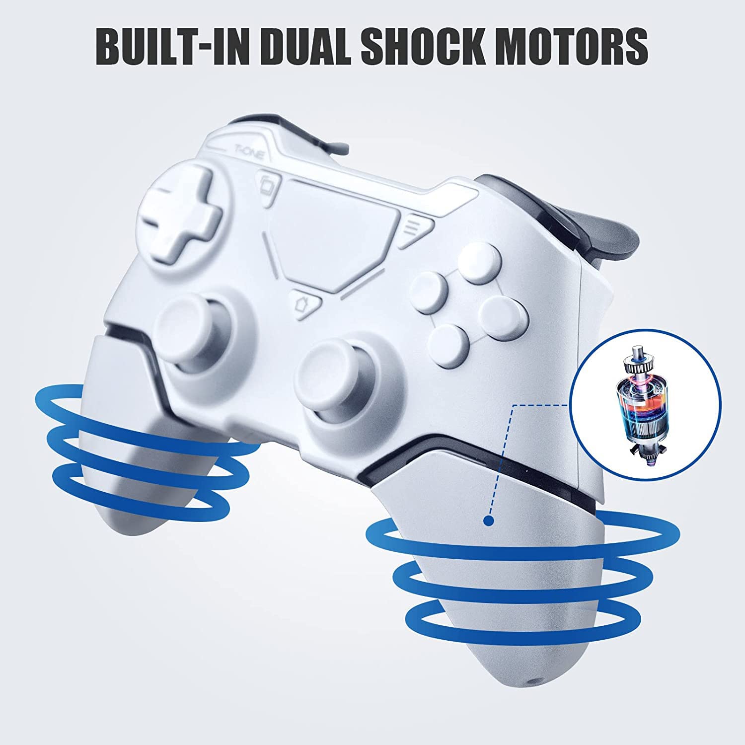 Wireless Controller for PS-4,Wireless Game Controller for PS-4/Pro/Slim Console, with Dual Vibration/6-Axis Gyro Sensor/Audio Function compatible for PC Platform (White)