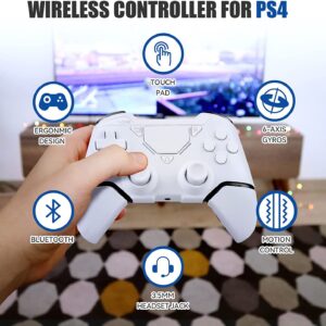 Wireless Controller for PS-4,Wireless Game Controller for PS-4/Pro/Slim Console, with Dual Vibration/6-Axis Gyro Sensor/Audio Function compatible for PC Platform (White)