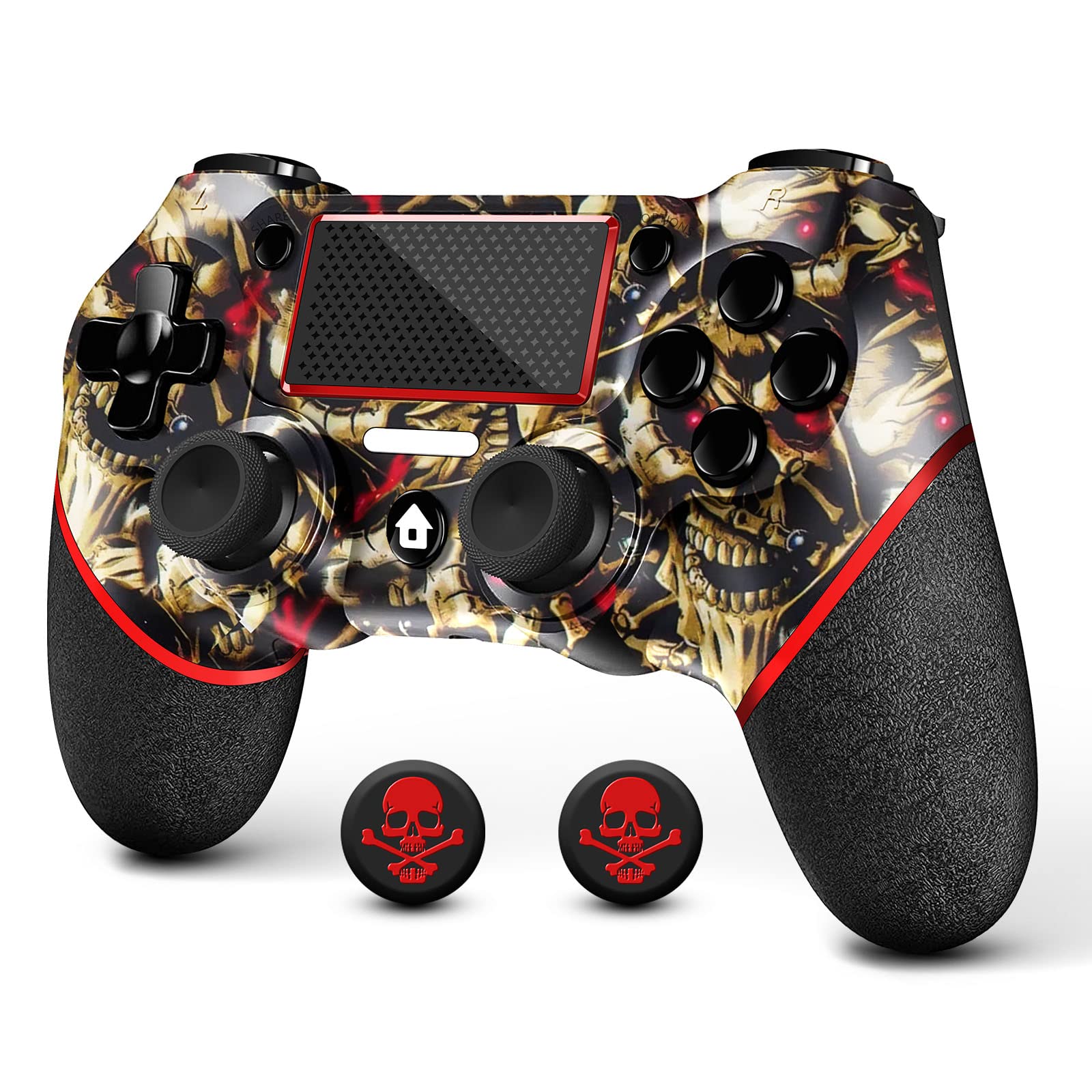 AceGamer 2 Pack Wireless Controller for PS4, Thumb Caps Included! (Gold-Skull and Lightning)