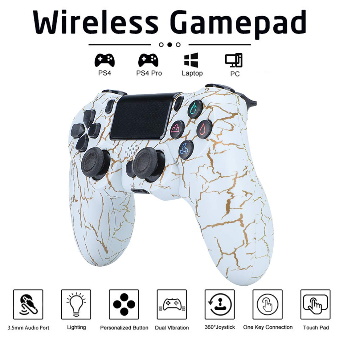 Controller for PS4 , Wireless Controller Compatible with PS4/PS4 Pro/PS4 Slim/PC with Touch Panel/Audio Function/6-Axies Sensor/Dual Vibration,600mAh Battery