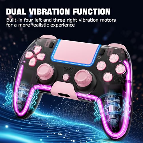 BRHE Wireless Controller forPS4 with Hall 3D Joysticks/RGB LED Lights/Programming Funtion,Pink PS4Controller Remote Joystick Gamepad,Game Controller for PS4/Slim/Pro