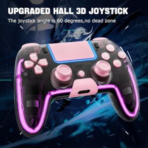 BRHE Wireless Controller forPS4 with Hall 3D Joysticks/RGB LED Lights/Programming Funtion,Pink PS4Controller Remote Joystick Gamepad,Game Controller for PS4/Slim/Pro