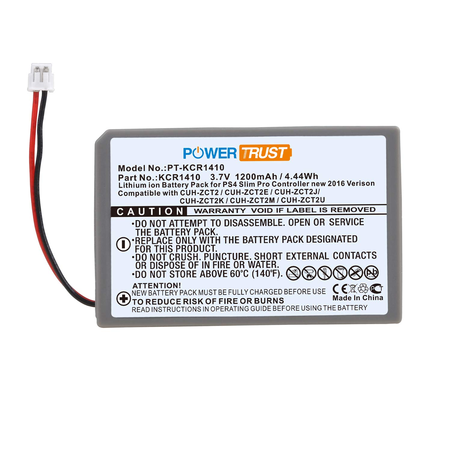 PowerTrust 1200mAh KCR1410 Battery for Sony PS4 Pro Slim Bluetooth DualShock Controller Second Generation CUH-ZCT2 or CUH-ZCT2U