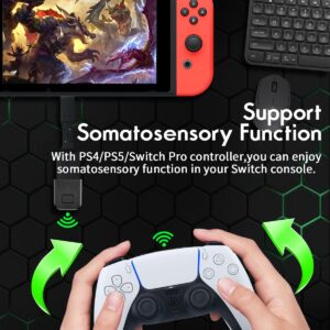 Bluetooth Controller Adapter for PS4/ PS5/ Switch Pro Controller, AOLION Wireless Controller Adapter Compatible with Switch/ Switch Lite/ Windows PC/ Android TV Box/ Steam (Include a Type-c OTG Cable)