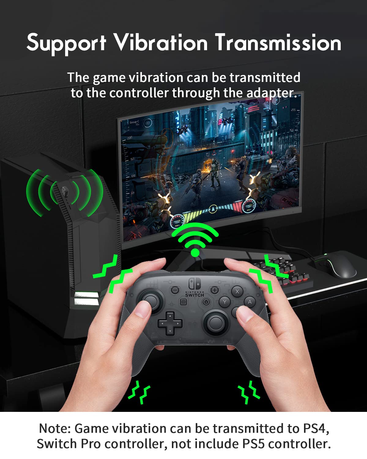 Bluetooth Controller Adapter for PS4/ PS5/ Switch Pro Controller, AOLION Wireless Controller Adapter Compatible with Switch/ Switch Lite/ Windows PC/ Android TV Box/ Steam (Include a Type-c OTG Cable)