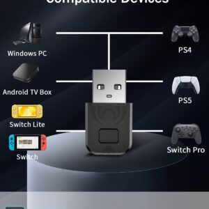 Bluetooth Controller Adapter for PS4/ PS5/ Switch Pro Controller, AOLION Wireless Controller Adapter Compatible with Switch/ Switch Lite/ Windows PC/ Android TV Box/ Steam (Include a Type-c OTG Cable)