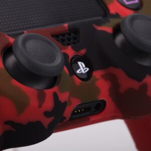 YoRHa Water Transfer Printing Camouflage Silicone Cover Skin Case for Sony PS4/slim/Pro Dualshock 4 Controller x 1(red) with Pro Thumb Grips x 8