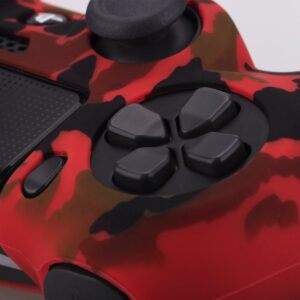 YoRHa Water Transfer Printing Camouflage Silicone Cover Skin Case for Sony PS4/slim/Pro Dualshock 4 Controller x 1(red) with Pro Thumb Grips x 8