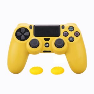 zomtop silicone ps4 controller case: a second skin for your gamepad - soft, anti-slip, shockproof - original color with grips and caps(yellow)