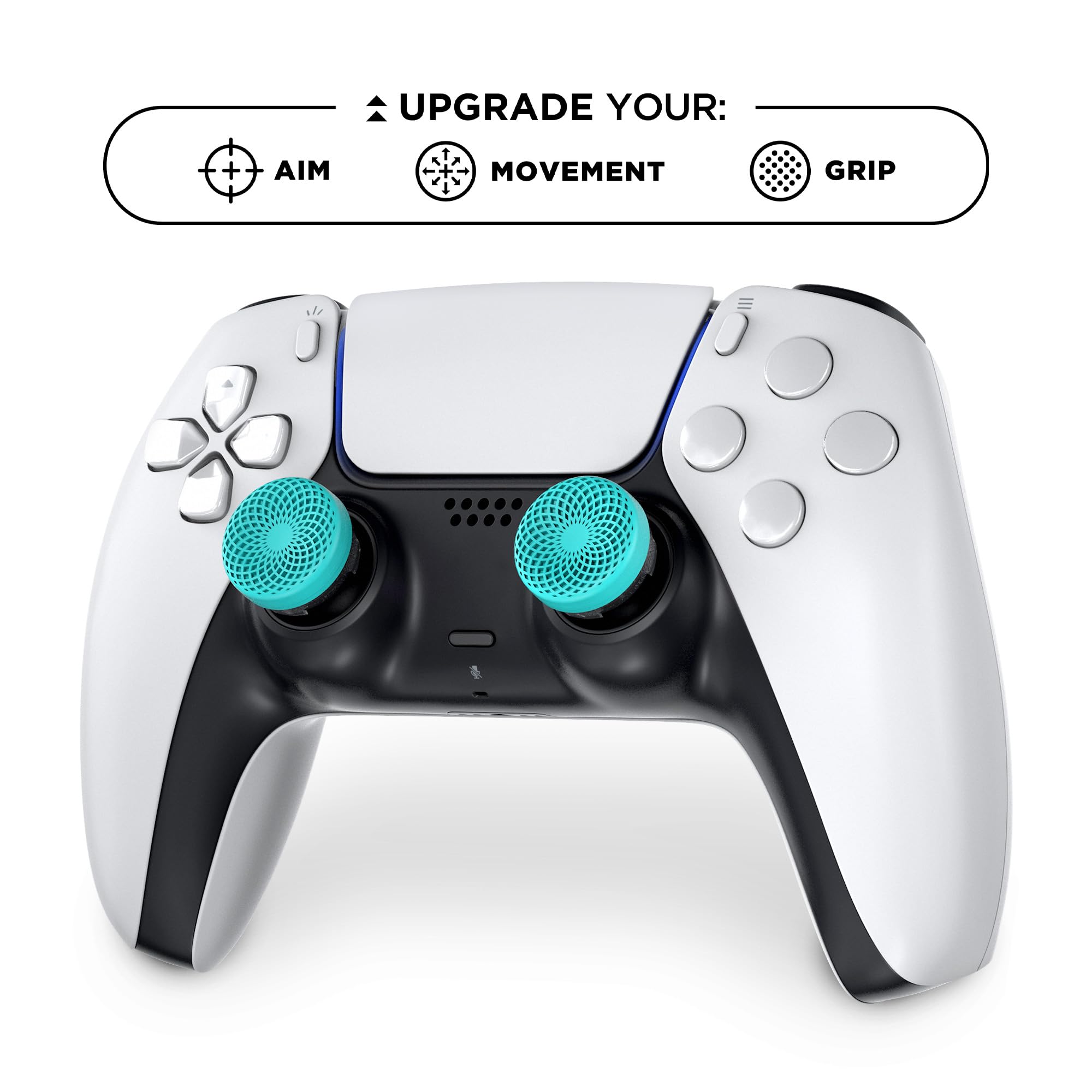 KontrolFreek Lotus for Playstation 5 (PS5) and Playstation 4 (PS4) | Performance Thumbsticks | 2 Mid-Rise Concave | Teal/Clear