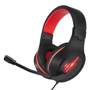 colusi c100 stereo gaming headset with noise isolaing mic,red led light,over ears soft menory earmuffs with in- line volume control for xbox one,ps4,ps5,mac,pc,laptop-red