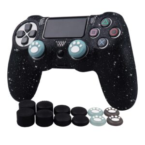 ralan controller skin for ps4 glitter anti-slip silicone cover protector compatible with ps4 slim/ps4 pro wireless/wired gamepad controller with 4 cat paw thumb grip caps & black pro thumb grip x 8.