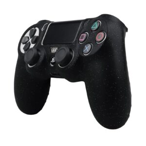 RALAN Controller Skin for PS4 Glitter Anti-Slip Silicone Cover Protector Compatible with PS4 Slim/PS4 Pro Wireless/Wired Gamepad Controller with 4 Cat Paw Thumb Grip Caps & Black Pro Thumb Grip x 8.