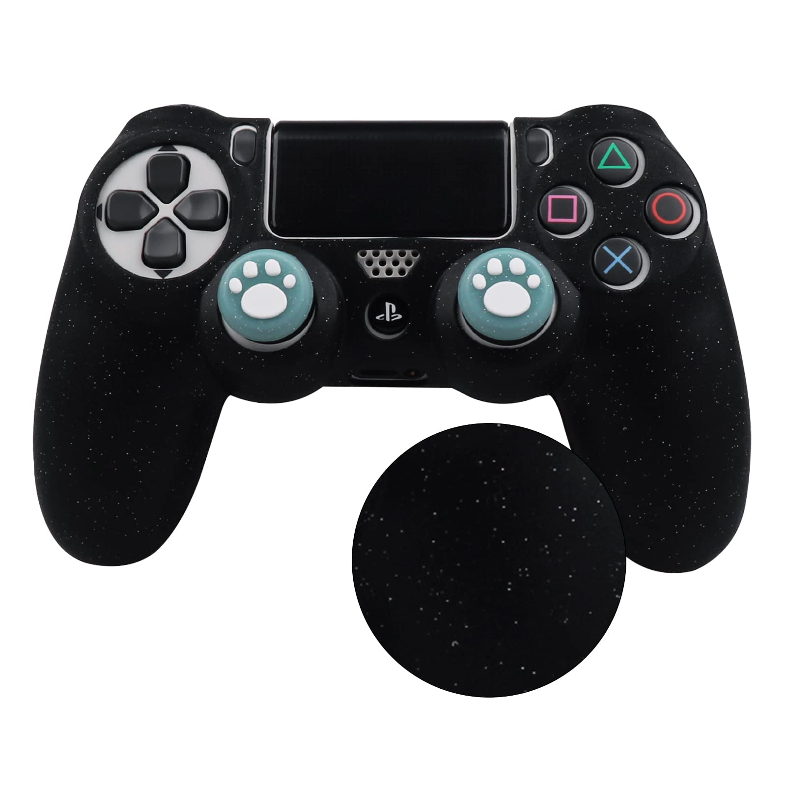 RALAN Controller Skin for PS4 Glitter Anti-Slip Silicone Cover Protector Compatible with PS4 Slim/PS4 Pro Wireless/Wired Gamepad Controller with 4 Cat Paw Thumb Grip Caps & Black Pro Thumb Grip x 8.