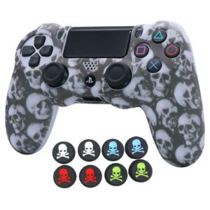 ralan controller silicone cover for ps4, skull silicone gel controller skins protector compatible for ps4 controller (skull thumb grip x 8).