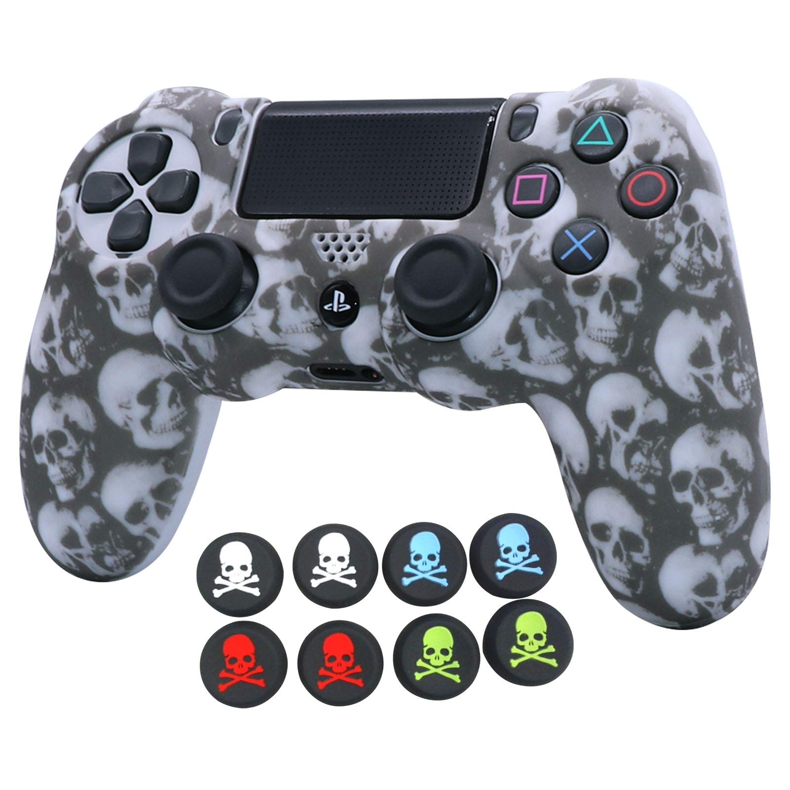 RALAN Controller Silicone Cover for PS4, Skull Silicone Gel Controller Skins Protector Compatible for PS4 Controller (Skull Thumb Grip x 8).