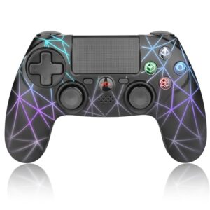 wireless controller for ps4,1000mah battery -3.5mm audio jack -rgb light and 6-axis gyro sensor,dual-shock gamepad joystick compatible with ps4/ps3/android/windows(crackle design)