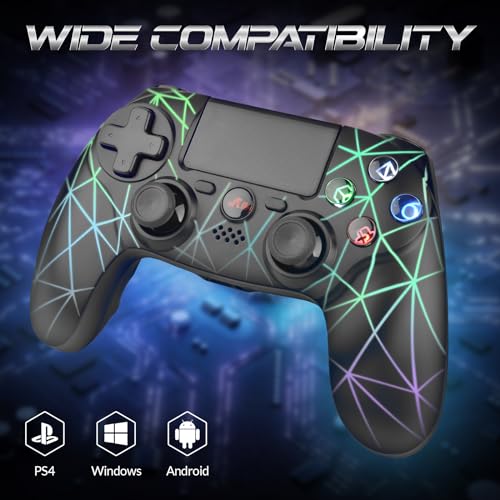 Wireless Controller for PS4,1000mAh Battery -3.5mm Audio Jack -RGB Light and 6-axis Gyro Sensor,Dual-shock Gamepad Joystick Compatible with PS4/PS3/Android/Windows(Crackle Design)