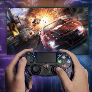 Wireless Controller for PS4,1000mAh Battery -3.5mm Audio Jack -RGB Light and 6-axis Gyro Sensor,Dual-shock Gamepad Joystick Compatible with PS4/PS3/Android/Windows(Crackle Design)