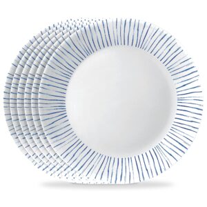 corelle 6-piece 10.25" vitrelle glass dinner plates, lightweight, chip/scratch resistant - botanical stripes