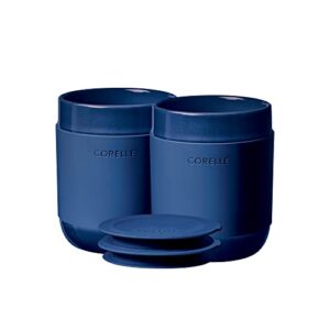 corelle stoneware 4-pc tumbler set of 2 with lids, handcrafted artisanal travel mug, solid glaze stoneware, 13-1/2-oz travel coffee mug set, navy