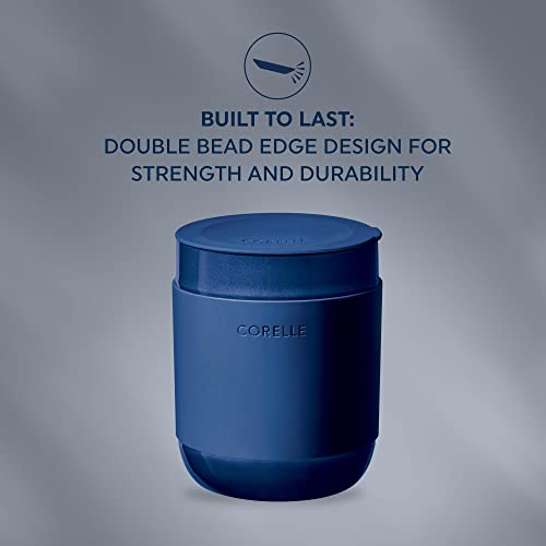 Corelle Stoneware 4-Pc Tumbler Set of 2 with Lids, Handcrafted Artisanal Travel Mug, Solid Glaze Stoneware, 13-1/2-Oz Travel Coffee Mug Set, Navy