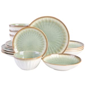 gibson elite mayfair bay embossed double bowl dinnerware set, service for 4 (16pcs), green