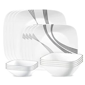 corelle urban arc 16pc, service for 4, dinnerware set, 8 plates bowls, chip & break resistant, dinner and corelleware white