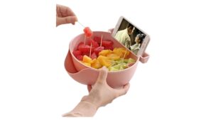 ayeshal's multifunctional fruits and vegetables basket (pink) “double dish snack bowl with phone holder: elevate your snacking game!”