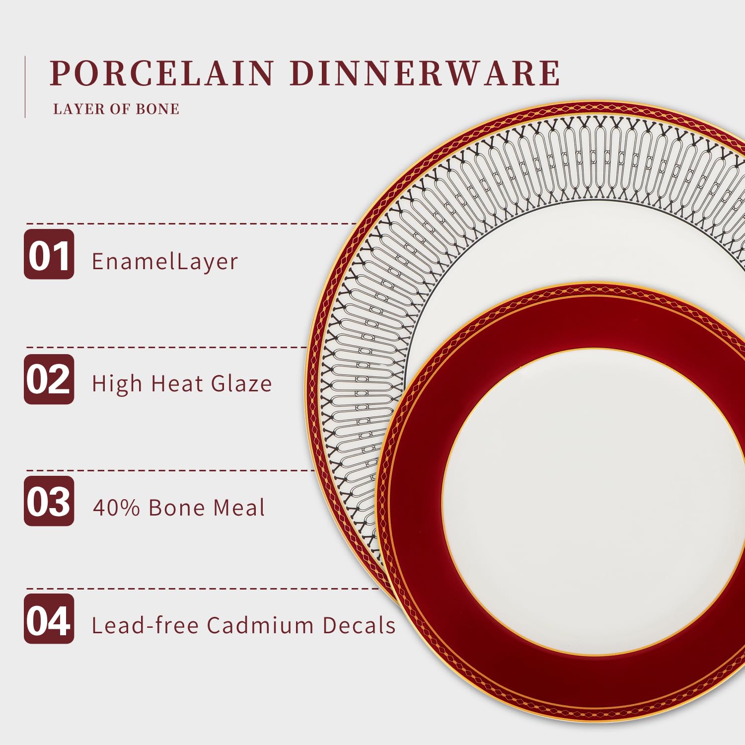 FASTELLONG Red Dessert Plates Set of 4, 8 inch Porcelain Salad Plates, Lightweight Ceramic Outdoor Kitchen Dinner Plates, Dishwasher & Microwave Safe China Gift