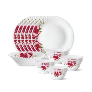 borosil gourmet dinnerware set for 6, 19 pieces, white dinner plates and bowls sets, chip resistant tempered opal glass, stain resistant, dishwasher & microwave safe dinner set for gifting, serves 6