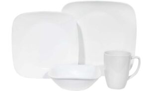 corelle square 16-piece dinnerware set, pure white, service for 4