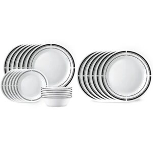 corelle 18-piece dinnerware set + 6 corelle dinner plates | vitrelle glass plates and bowls, lightweight and durable