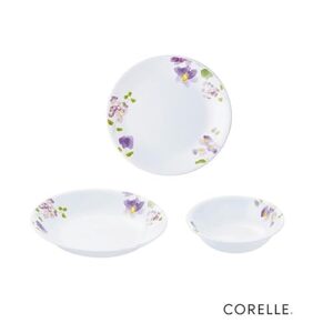 CORELLE CP-8942 3-Piece Set, Medium Plate, Deep Plate, Small Bowl, Break-Resistant, Lightweight, Microwave Safe, Oven Safe, Dishwasher Safe, Daily, Violet Mist