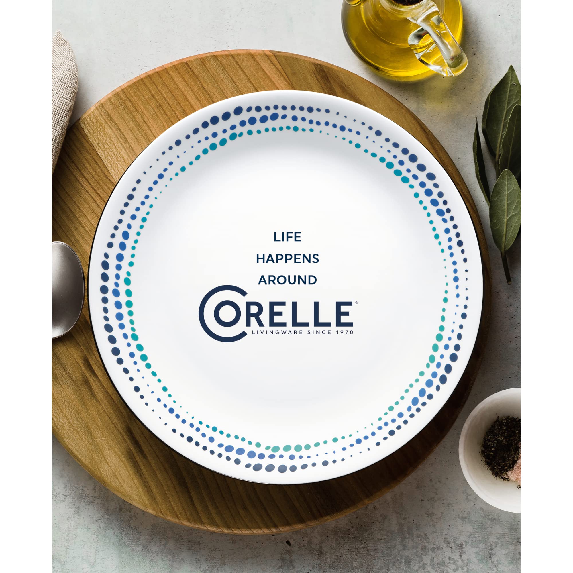 Corelle Ocean Blues 16pc, Service for 4, Dinnerware Set, 8 Plates 8 Bowls, Chip & Break Resistant, Dinner Plates and Dinner Bowls, Corelleware Plates, White