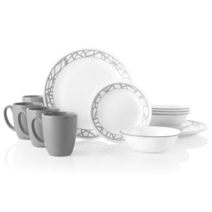 corelle 3695 16-piece dinnerware set service for 4, chip resistant, glass, marble lines, vitrelle