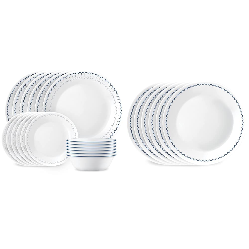 Corelle 18-Piece Dinnerware Set, Service for 6, Lightweight Round Plates and Bowls Set & 6-Piece 8.5" Lunch Round Plates, Vitrelle Triple Layer Glass, Lightweight Round Plates, Caspian