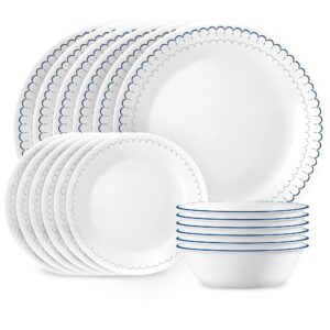 Corelle 18-Piece Dinnerware Set, Service for 6, Lightweight Round Plates and Bowls Set & 6-Piece 8.5" Lunch Round Plates, Vitrelle Triple Layer Glass, Lightweight Round Plates, Caspian