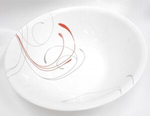 new corelle splendor 2-qt round 10 1/4" serving bowl-energetic red gray scrolls! ;#g344t3486g 34bg82g183755