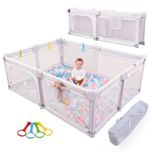 baby playpen playard foldable, extra large playpen for babies and toddlers, safe sturdy baby fence play area with gate, removable bottom, 79 x 59 x 27 inches, grey