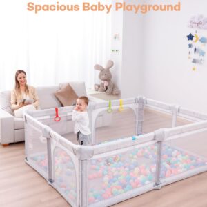 Baby Playpen Playard Foldable, Extra Large Playpen for Babies and Toddlers, Safe Sturdy Baby Fence Play Area with Gate, Removable Bottom, 79 x 59 x 27 Inches, Grey