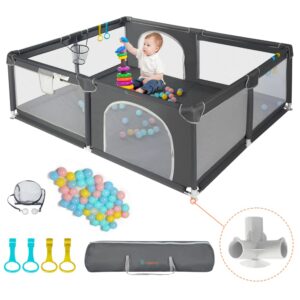 comomy playpens for babies and toddlers, 79"x71" baby playard extra large, safe and non-slip baby fence, full mesh design, indoor & outdoor kids activity center, baby play pens (dark grey)