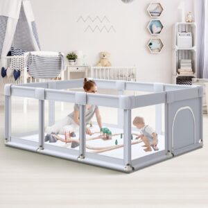 baby playpen 74"x50" play pens for babies and toddlers, large play yards for indoor & outdoor with zipper gates, breathable mesh with anti-slip base