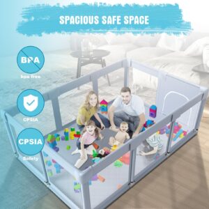 Baby Playpen 74"x50" Play Pens for Babies and Toddlers, Large Play Yards for Indoor & Outdoor with Zipper Gates, Breathable Mesh with Anti-Slip Base