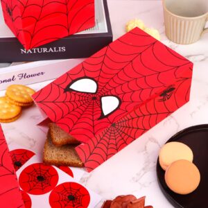 Asdasd 100 Pieces Spider Web Bags Hero Party Treat Bags Kraft Paper Goodie Bags Candy Bags with 104 Pieces Spider Web stickers fo Hero Custume Theme Birthday Party Decoration