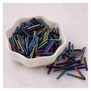 nhbt yu 2.5x20mm long tube bugle beads czech glass beads for jewelry making diy seedbeads manual necklace bracelets garment accessories t725 (color : ml613 ab black, size : 2.5x20mm)