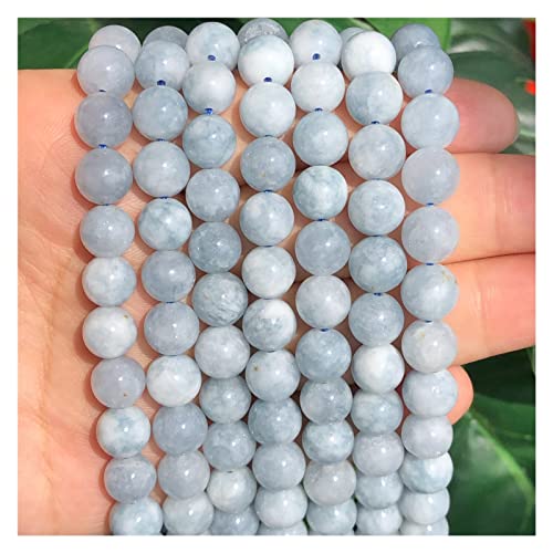 YU AAA Natural Round Blue Angelite Stone Jades Chalcedony Loose Spacer Minerals Beads for Jewelry Making DIY Bracelet Necklace 15" T309 (Item Diameter : 10mm 34-36pcs)